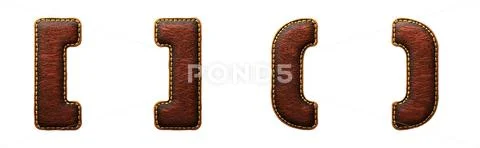 Set of symbols left, right bracket and perentheses made of leather. 3D ...