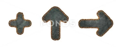 Set of symbols plus, up arrow and right arrow made of leather. 3D ...