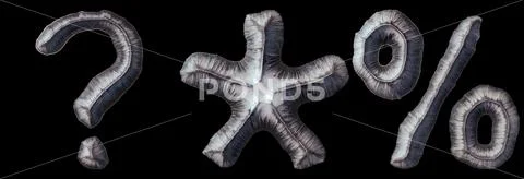 Set of symbols question mark, asterisk, percent made of forged metal ...