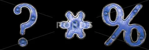 Set of symbols question mark, asterisk, percent made of painted metal ...