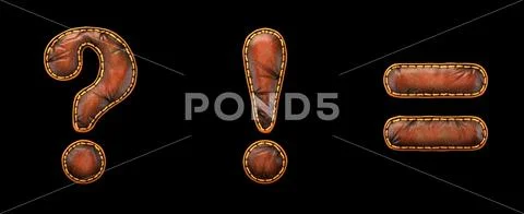 Set of symbols question mark, exclamation mark, equals made of leather ...