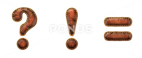 Set of symbols question mark, exclamation mark, equals made of leather ...