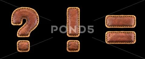 Set of symbols question mark, exclamation mark, equals made of leather ...
