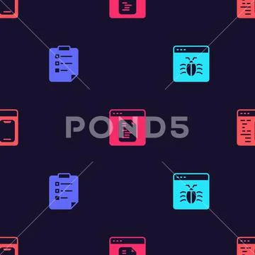 Set System bug, Clipboard with checklist, Software and on seamless pattern. ~ Clip Art #217548235