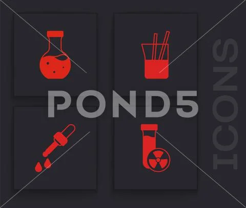 Set Test tube with toxic liquid, Laboratory glassware and Pipette icon ...