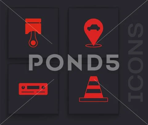 Set Traffic cone, Engine piston, Location with car service and Car ...