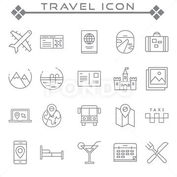 Set of Travel Related Vector Line Icons ~ Clip Art #123882515