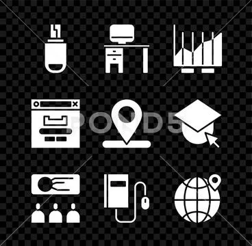 Set USB flash drive, Computer monitor and desk, Pie chart infographic ...