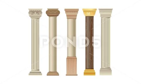 Set Of Various Types Of Different Columns Vector Illustration: Graphic ...