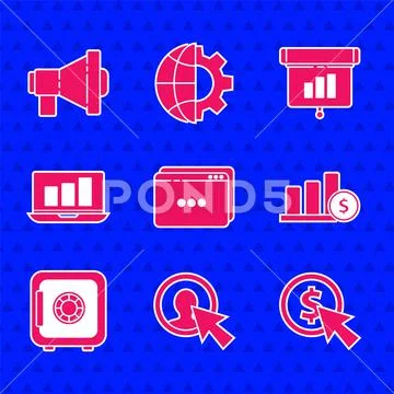 Set Website template, User of man in business suit, Cursor and coin, Pie chart ~ Clip Art #161151047