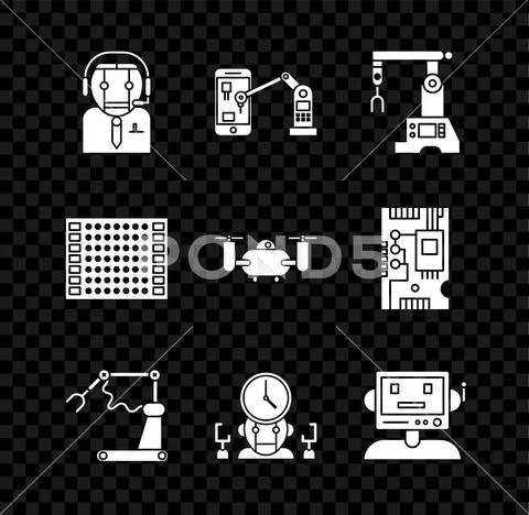 Set Worker robot, Industrial machine robotic arm hand, Assembly line, factory: Royalty Free ...