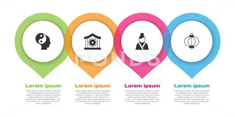 Set Yin Yang symbol, Gong musical instrument, Asian woman and Chinese ...