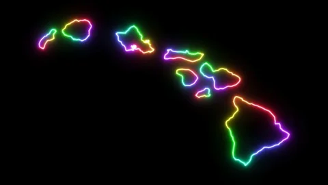Seven-colors neon glowing Hawaii map sil... | Stock Video | Pond5