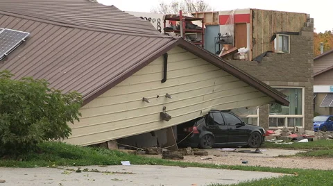 Severe tornado damage and destruction in... | Stock Video | Pond5