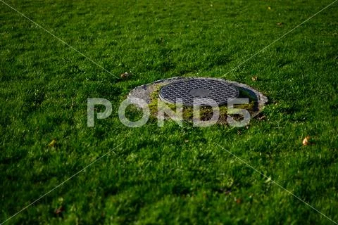 Sewer manholes in the city park, drainage system, reservoirs. ~ Premium ...