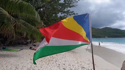 Seychelles Flag blowing on beach with pa... | Stock Video | Pond5