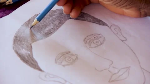 shading human hair after outline drawing... | Stock Video | Pond5