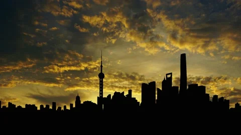 Shanghai China Skyline Silhouette Citysc... | Stock Video | Pond5