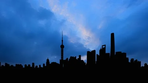 Shanghai China Skyline Silhouette Citysc... | Stock Video | Pond5