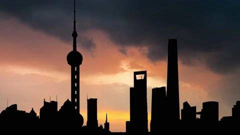 Shanghai Cityscape Silhouette: China Sky... | Stock Video | Pond5