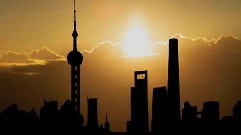 Shanghai Cityscape Silhouette: China Sky... | Stock Video | Pond5