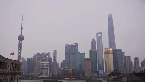 Shanghai Skyline in 4k at Rainy weather | Stock Video | Pond5