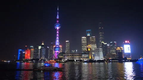 Shanghai skyline, police vessel, patrol ... | Stock Video | Pond5