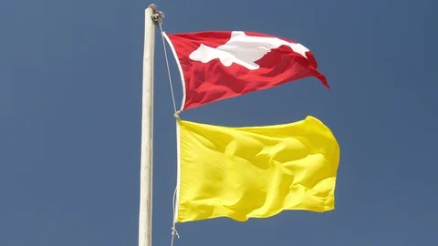 Shark spotter high alert red flag flying... | Stock Video | Pond5