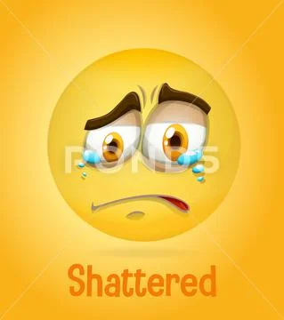 Shattered emotional yellow face with tired text on yellow background ...