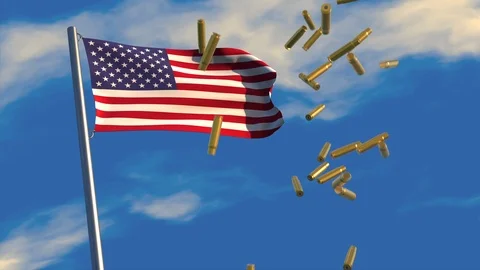 Shell casings falling in front of an Ame... | Stock Video | Pond5