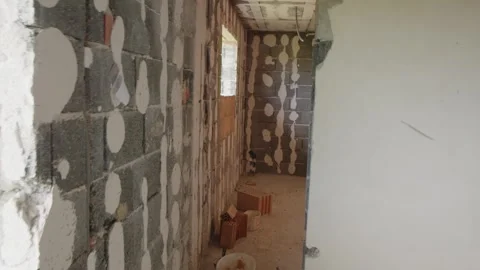 shell interior rooms of house constructi... | Stock Video | Pond5