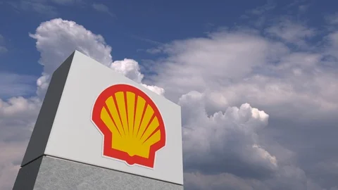 SHELL logo on sky background, editorial ... | Stock Video | Pond5