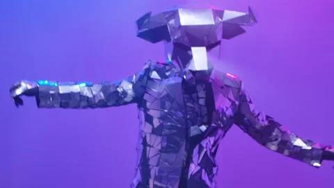 Shiny bull in costume made of mirrors da... | Stock Video | Pond5