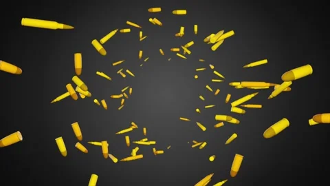 Shiny gold round pistol bullets floating... | Stock Video | Pond5