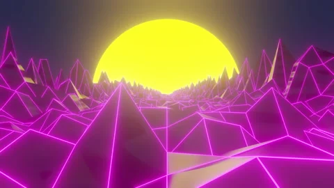 Shiny pink retrowave landscape. Looping ... | Stock Video | Pond5