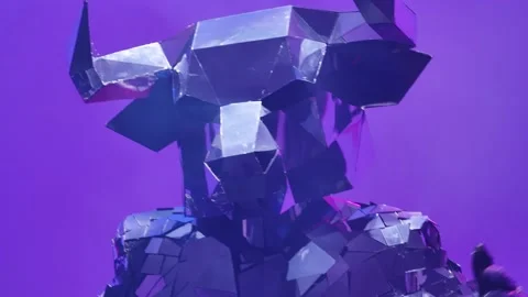 Shiny silver bull in costume made of mir... | Stock Video | Pond5