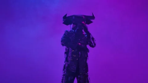 Shiny silver bull in costume made of mir... | Stock Video | Pond5