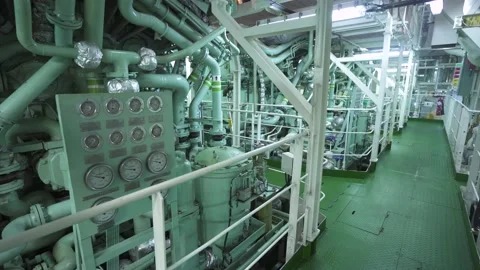 Ship inside. Engine room of vessel. Dies... | Stock Video | Pond5