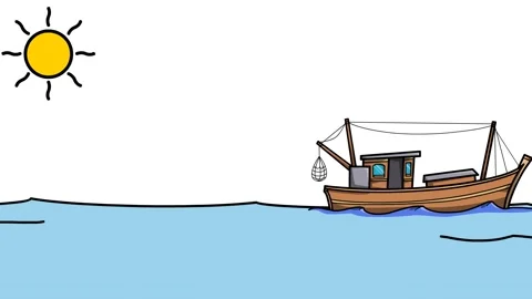 Ship Sketch in 2d animation, nature, sun... | Stock Video | Pond5