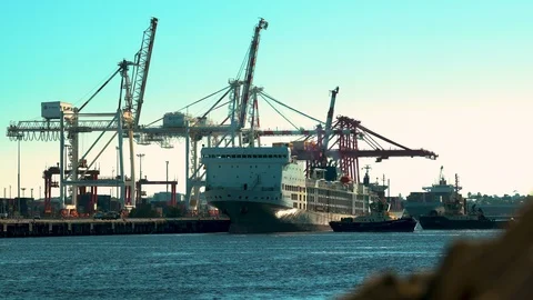 Ship taken out of port by tugs timelapse | Stock Video | Pond5