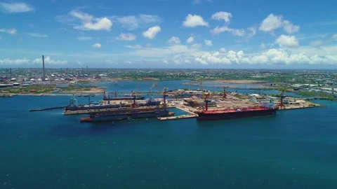 Shipping container barges docked in mari... | Stock Video | Pond5