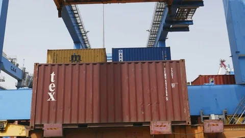 Shipping container lift by port crane 4k | Stock Video | Pond5