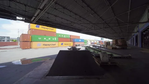 Shipping container site loading by crane... | Stock Video | Pond5