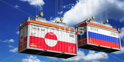 Shipping containers with flags of Greenland and Russia - 3D ...