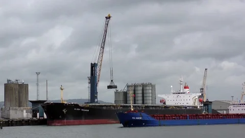 Loading Ship In Movement Loading In Port Stock Video Footage | Royalty ...