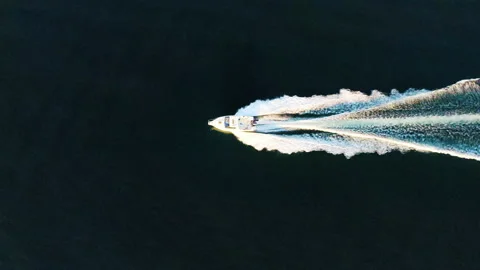 Ships wake, top view. Aerial drone shot ... | Stock Video | Pond5