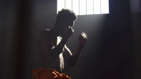 Shirtless Black Inmate Practicing Shadow... | Stock Video | Pond5