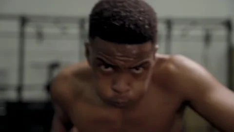 Shirtless muscular young black man doing... | Stock Video | Pond5