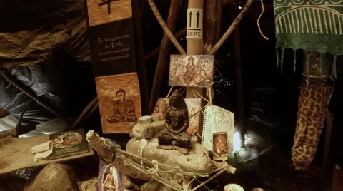 Shiva Makeshift Altar in the Ashram in t... | Stock Video | Pond5