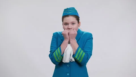 Shocked scared Caucasian girl in steward... | Stock Video | Pond5